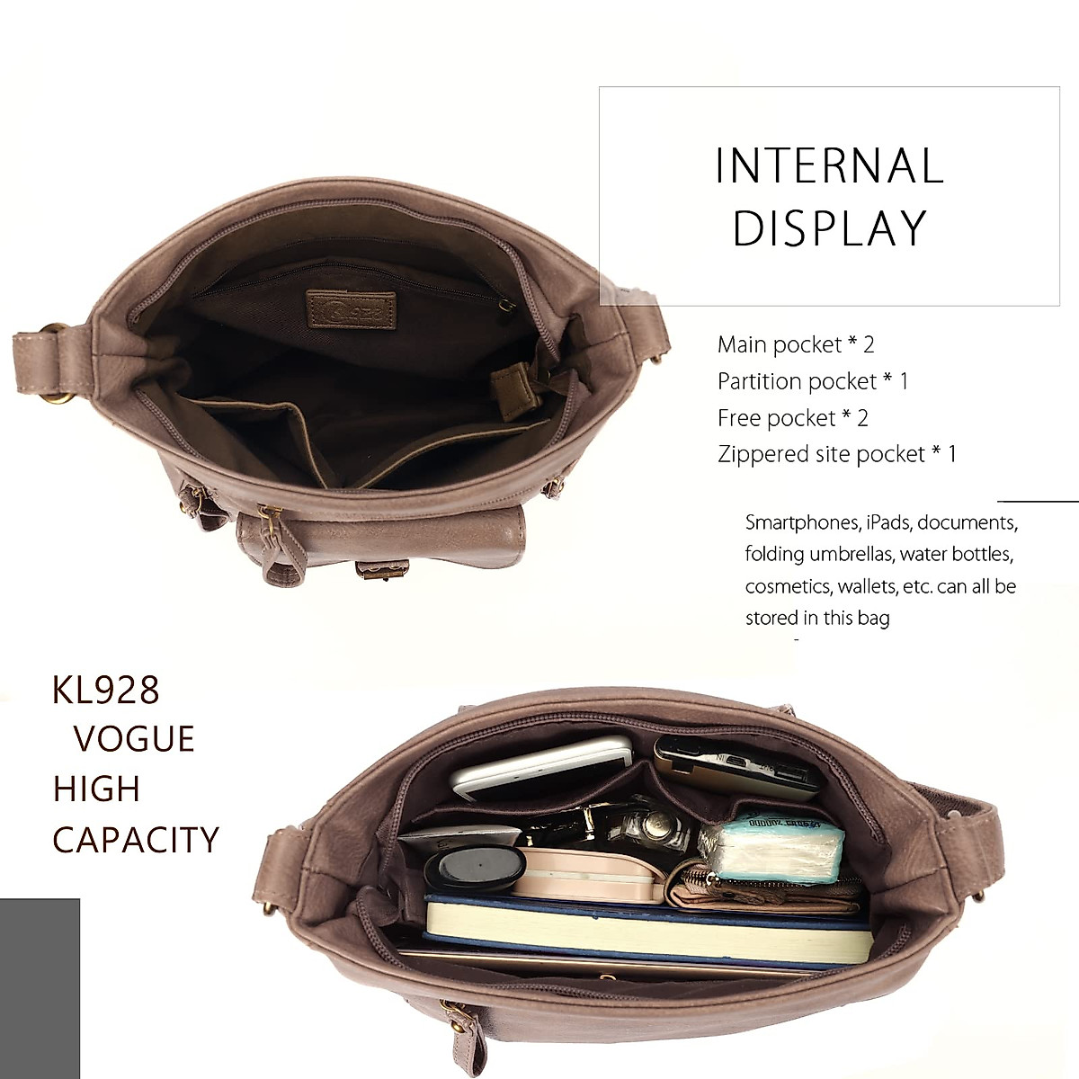 KL928 Crossbody Purses for Women Shoulder Bag,PU Washed Leather (01-Grey-2)