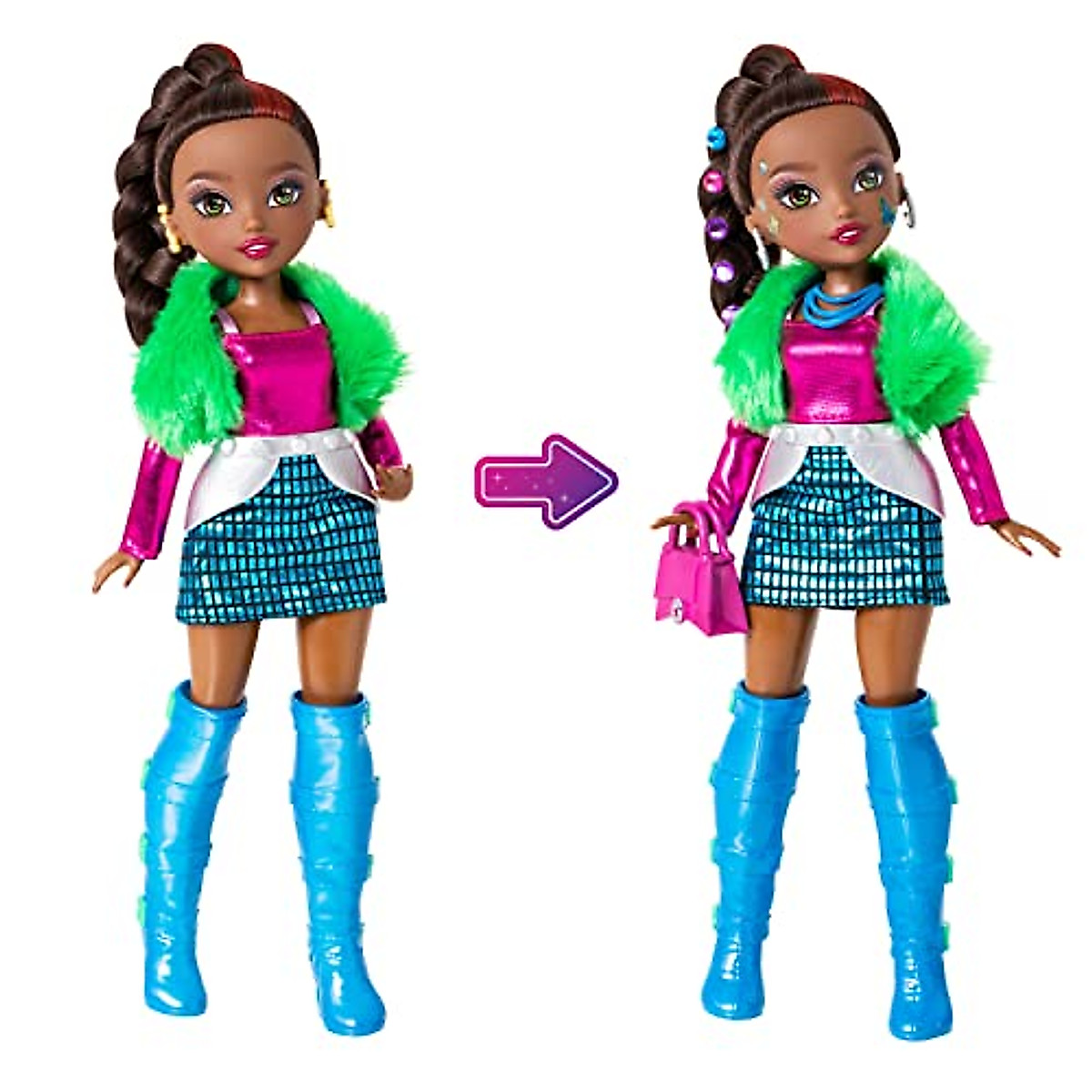 Far Out Toys GLO-UP Girls Season 2 Kenzie African American Girl Fashion Doll, Dazzling Jewelry, Hair Gems, Accessories, Fashions, Face Stickers, Makeup, Nails