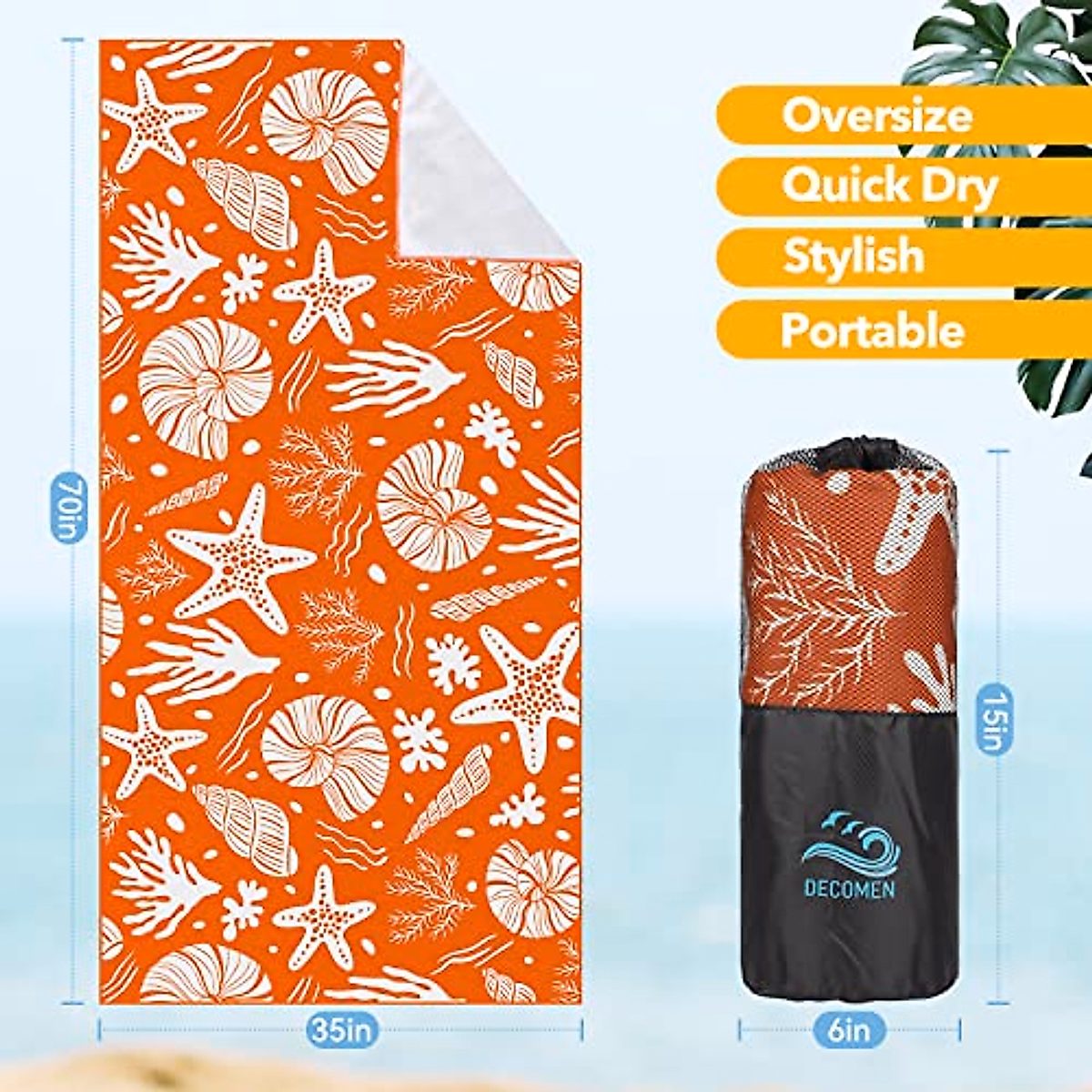 DECOMEN Beach Towel, Microfiber Beach Towels, Oversized Lightweight Quick Dry (73" x 35") Sand Proof, Absorbent, Compact, Beach Blanket, Lightweight Towel for The Swimming, Sports, Beach-Red Sea Snail