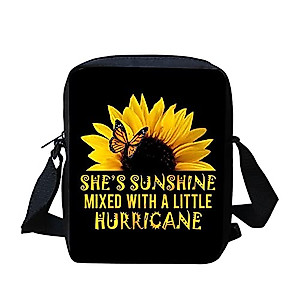 Babrukda She's Sunshine Sunflower Print Mini Messenger Bag, Small Crossbody Shoulder Bag, Cellphone Pouch Coin Purse with Adjustable Strap Phone Satchel Gift for Women Men Girls Kids