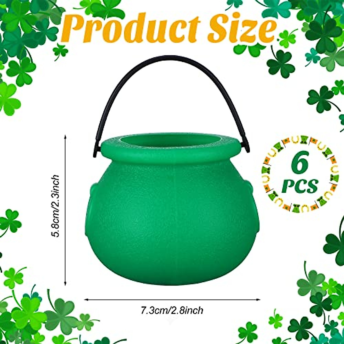 156 Pieces St Patricks Day Decorations Set Includes 6 Green Leprechaun Cauldron with Handle Lucky Leprechaun Pot 50 St. Patrick Lucky Shamrock Plastic Coins and 100 Shamrock Clover Confetti for Party