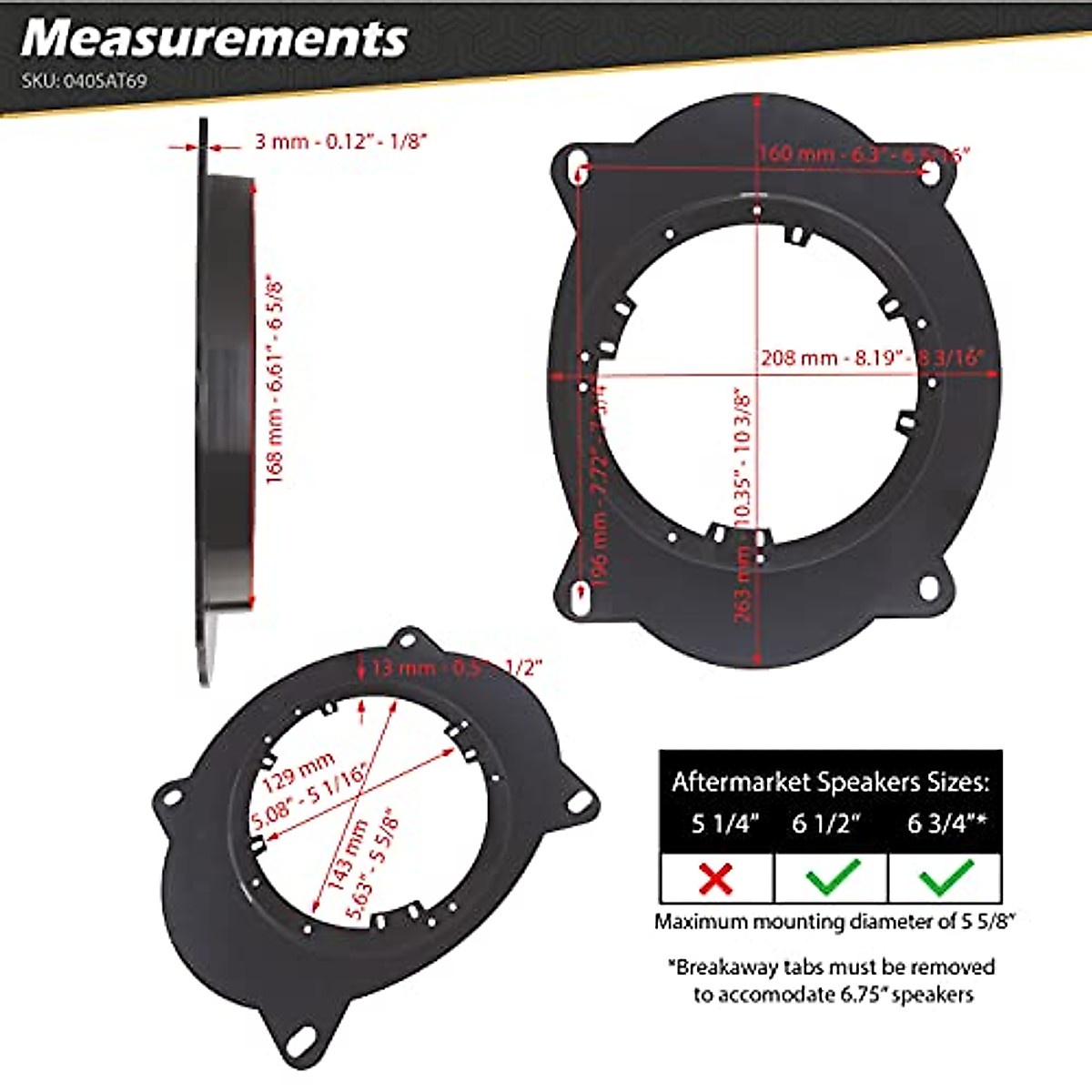 Scosche Select 2002 to 2020 Lexus & Toyota Vehicles 6.5” - 6.75” Speaker Adapters (1 Pair) SAT69,black