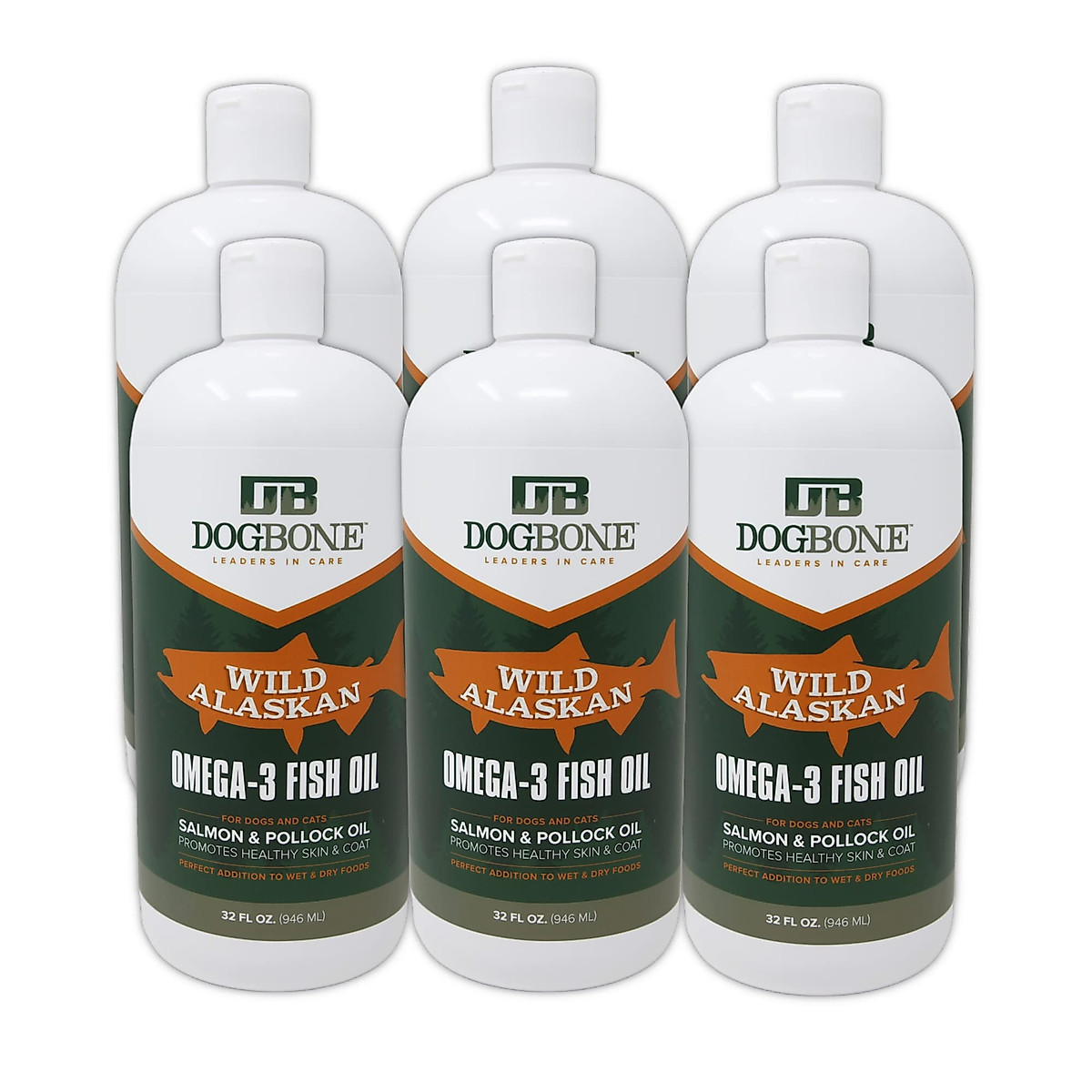 DogBone Wild Alaskan Fish Oil for Dogs 32 oz (6 Pack) | Salmon Oil for Dogs | Dog Fish Oil | Omega 3 for Dogs | Dog Joint Supplement | Dogs Vitamins and Supplements | Salmon Oil for Dogs Skin and Coat