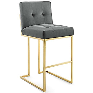 Modway Privy Gold Stainless Steel Performance Velvet Bar Stool Set of 2 in Gold Charcoal