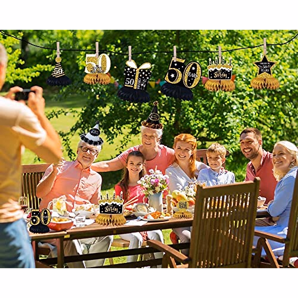 50th Birthday Decorations Men 9PCS Honeycomb Centerpieces for Tables Decorations Black Gold Toppers Cheers to 50 Years Birthday Party SuppliesTable Sign Decor Men and Women