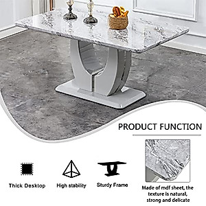 LKTART 63‘’ Imitation Marble Texture Dining Ttable, Modern Simple Rectangular Office Table for 4-8 People for Dining Room, Living Room, Kitchen, Computer Table, Game Table.(Grey)