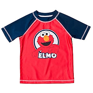 Sesame Street Elmo Infant Baby Boys Rash Guard and Swim Trunks Outfit Set Red 12 Months