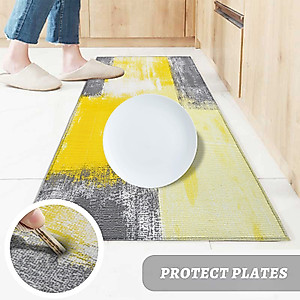 Yellow Kitchen Rugs, Kitchen Mat Kitchen Gadgets, Yellow Abstract Art Runner Rug, Kitchen Mats for Floor, Yellow Kitchen Rug 2PCS, Yellow Kitchen Decor Floor Mats, Kitchen Runner Rug, Anti-Fatigue Mat