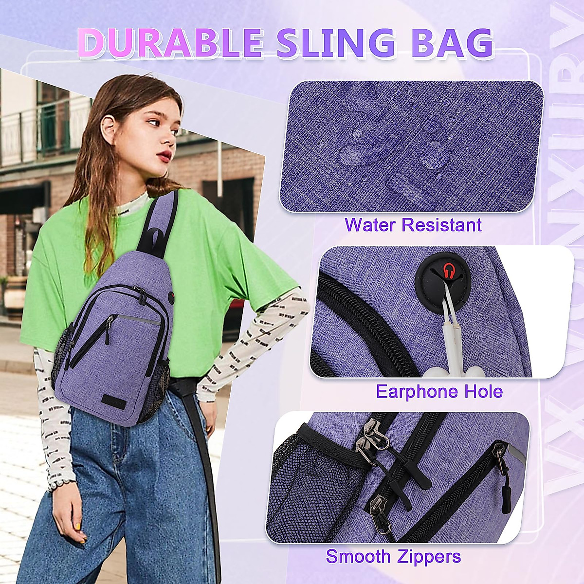 VX VONXURY Sling Backpack Women, Multipurpose Crossbody Bags for Women Trendy Lightweight Chest Bag for Travel Hiking Cycling