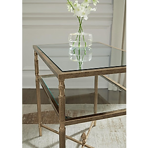 Signature Design by Ashley Cloverty Industrial Mirror-Tabletop End Table with Round Legs and Glass Shelf, Metallic