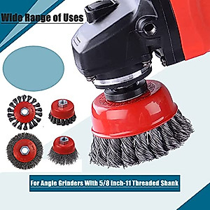 4 Pack 3&4 Inch Carbon Steel Wire Wheel Cup Brush Set, Twisted Knotted Cup Brush for Angle Grinder, 5/8 Inch-11 Threaded Arbor 0.02 Inch Carbon Steel Wire Wheel for Grinder