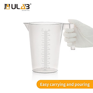 ULAB Half Handle Plastic Measuring Beaker Set, Stackable 2 Sizes 1000ml 2000ml, with Spout and Molded Graduation, UBP1010