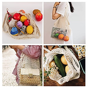 5 Pack Reusable Cotton Mesh Grocery bags with long handle shopping net bags vegetable bags string bag produce for groceries net shopping bags string grocery bag knit tote bags Portable Washable