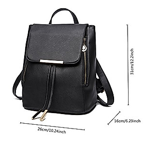B&E LIFE Fashion Shoulder Bag Rucksack PU Leather Women Girls Ladies Backpack Travel bag (Black)