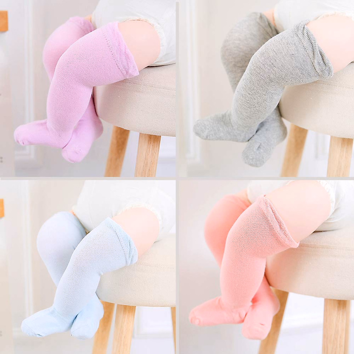 MOLUMIX Baby Knee High Grip Socks, Toddler Non-Slip Socks for Boys and Girls