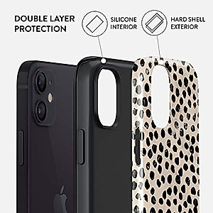 BURGA Phone Case Compatible with iPhone 12 Mini - Hybrid 2-Layer Hard Shell + Silicone Protective Case -Black Polka Dots Pattern Nude Almond Latte - Scratch-Resistant Shockproof Cover