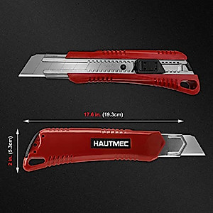 HAUTMEC 25mm Extra Heavy-Duty Utility Knife, Snap-off Retractable Box Cutter with 3pcs Sharp Blades, Auto-lock Mechanism, Sturdy Body HT0080-KN