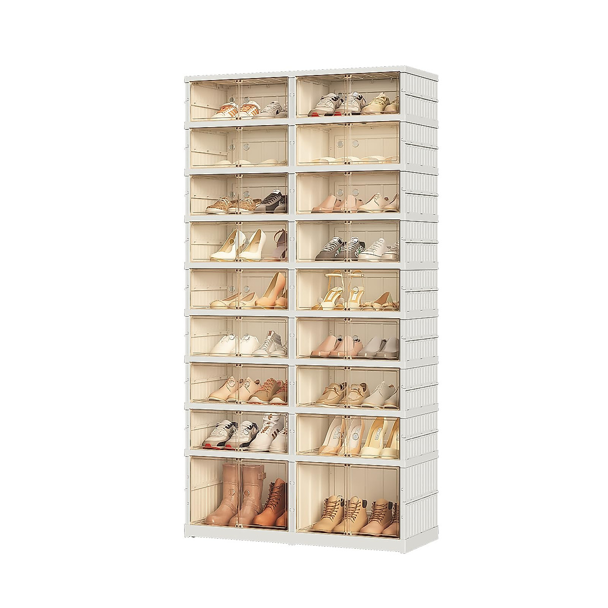 Redlife 9 Tier Foldable Shoe Rack Organizer for Closet, 18-36 Pairs Plastic Shoe Shelf Collapsible Shoes Storage Box, Clear Shoe Boxes with Door, Shoe Cabinet with Lids, Large Tall Shoe Cabinet