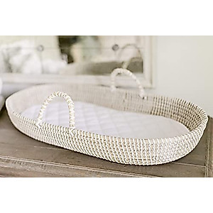 Baby Changing Basket - Handmade Moses Basket Changing Basket for Baby Table Topper - 2 Organic Cotton Washable Diaper Changing Pads CPSC Compliant