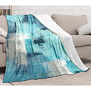 Teal Grey Throw Blanket Turquoise Abstract Art Ultra-Soft Cozy Fleece Blankets Lightweight Modern Flannel Blanket for Couch Sofa Bedding Home Decor (Turquoise Gray, 60" L x 50" W)
