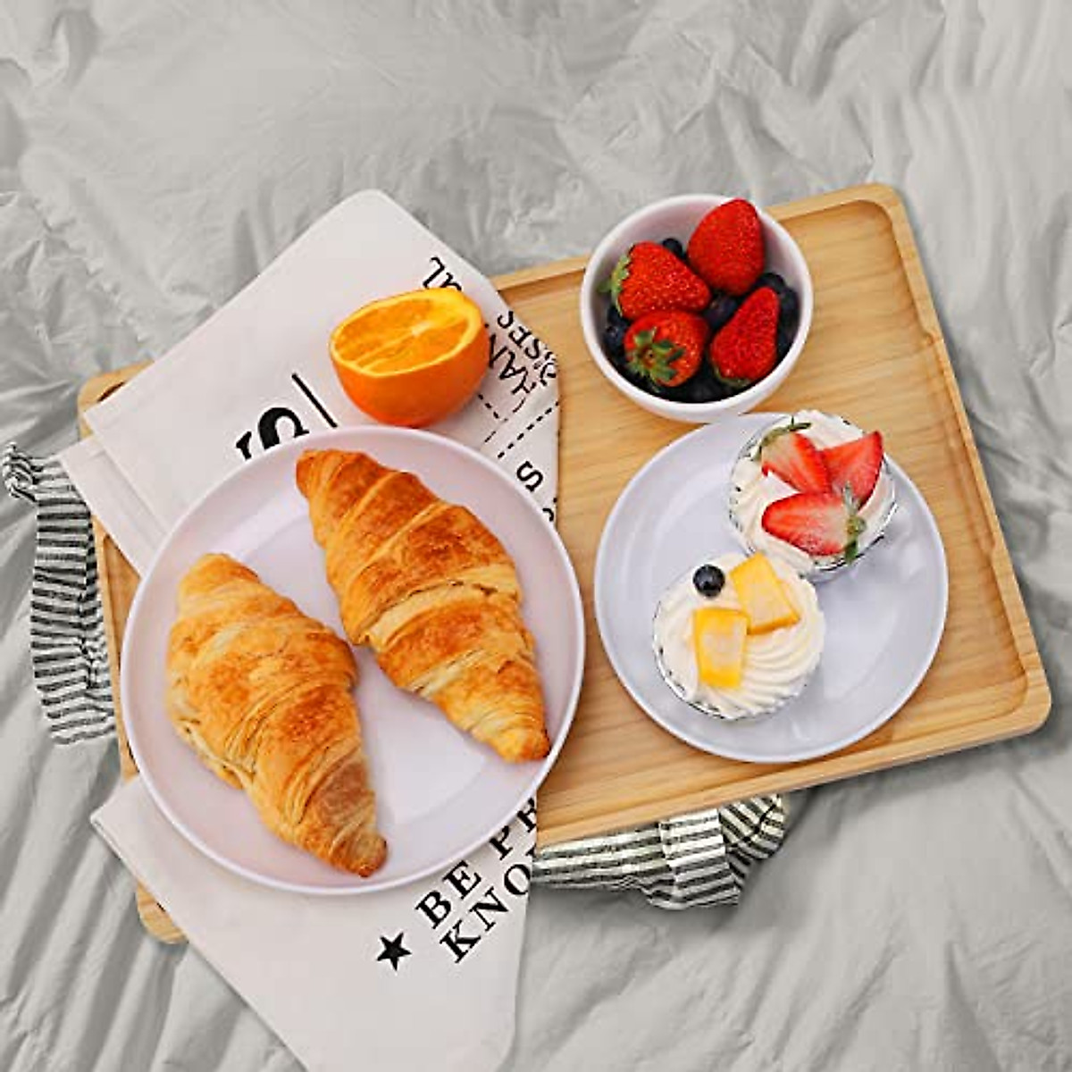 Webacoo Bamboo Serving Tray Rectangle Glossy Decorative Serving Platter with Handles Ottoman and Coffee Table Accessory Lap Tray for Party and Dinner