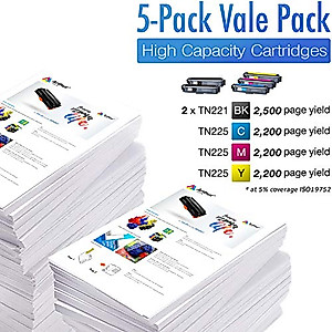 Arthur Imaging Compatible Toner Cartridge Replacement for Brother TN221 TN225 (2 Black, 1 Cyan, 1 Yellow, 1 Magenta, 5-Pack)
