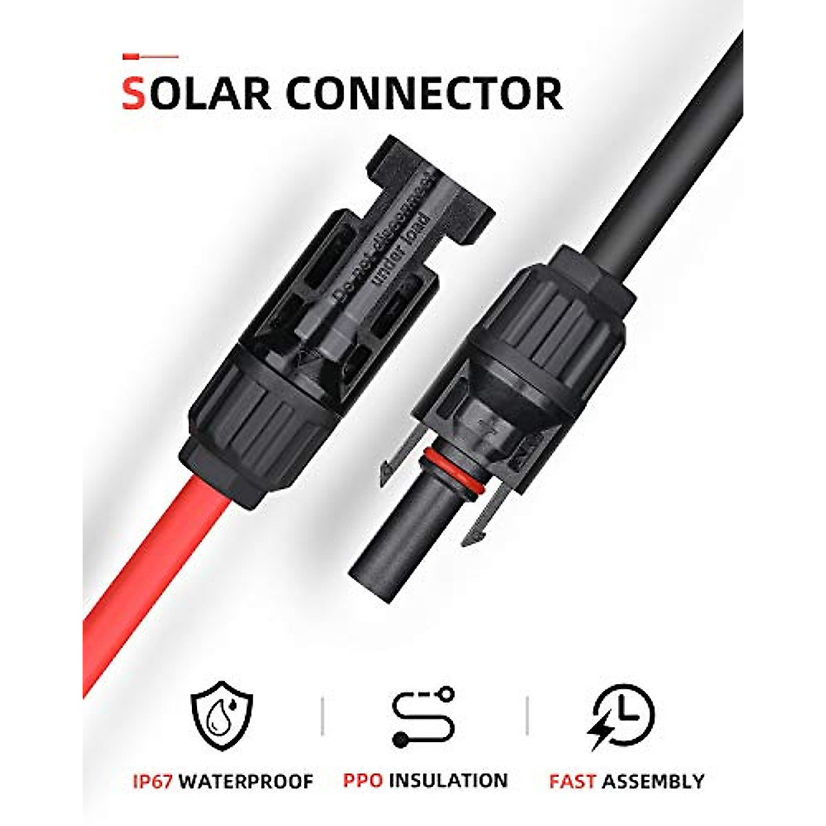 BougeRV 20Ft 10AWG Solar Extension Cable and 1 Pair of Solar Y Branch Parallel Connectors, Included Extra Free Pair of Connectors, 20Ft Solar Extension Cable Connector Kit Made of Pure Copper