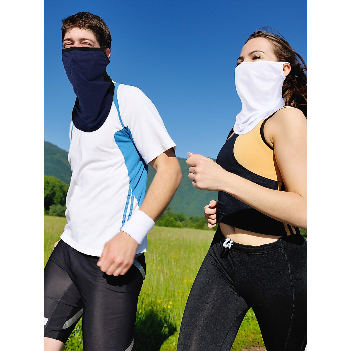 4 Pieces Neck Gaiter Bandana Face Mask with Ear Loops Face Covers Neck Scarf Mask Dust UV Sun Protection for Men Women(Black, White, Navy Blue, Grey)