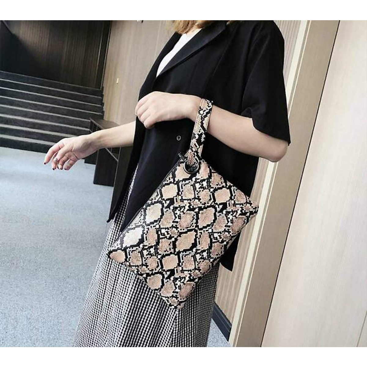 Suillty Women's Oversized Snakeskin Clutch Envelope Bag Messenger Handbag Tote Wristlet Bag
