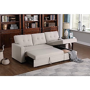 Devion Furniture Contemporary Reversible Sectional Sleeper Sectional Sofa with Storage Chaise in Beige Fabric