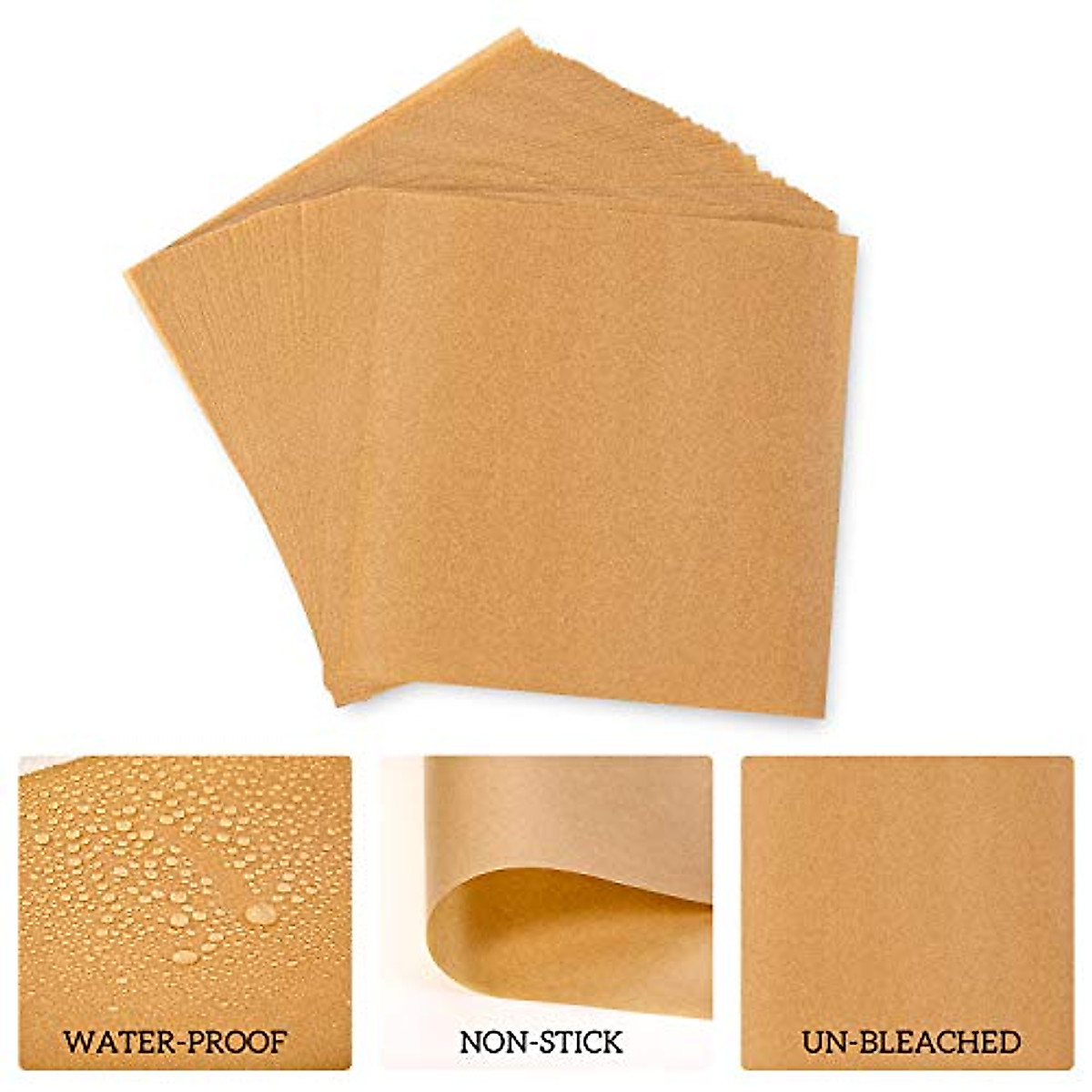 Hiware 200 Count Unbleached Parchment Paper Squares 6" x 6", Non-Stick Wax Paper Sheets for Separate Burgers, Cookies & Other Foods When Storing, Freezing