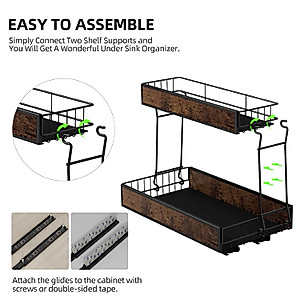 Lxmons 2-Tier Under Sink Slide Out Organizer, Pull Out Cabinet Storage Shelf with Sliding Storage Wire Basket Drawer for Bathroom Kitchen, Countertop or Pantry Storage Shelf, Black