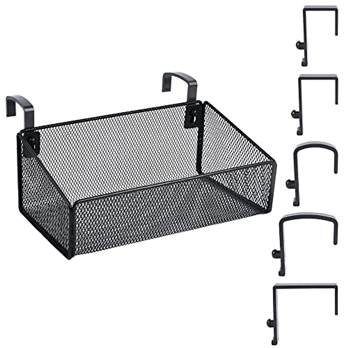 Bedside Shelf for Bed & Bunk Bed Storage Basket Office Cubical Wall Hanging Organizer - 5 Different Size Hooks - College Dorm Home Office Essentials for Phone,Book,Drink,Tissue (Black)