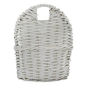 AuldHome Wicker Wall Pocket Baskets (2-Pack, White); Hanging Flower Door Baskets