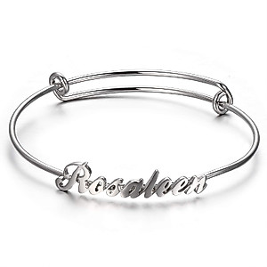 RMREWY Sterling Silver Personalized Name Bracelet Handmade Engrave Name Adjustable Bangle Custom Jewelry Christmas Gift for Women Mom