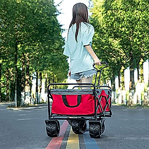 Suuim Collapsible Folding Wagon, Outdoor Folding Utility Wagon Wagon Collapsible with Wheels Heavy Duty Outdoor Cart for Camping Garden Beach with Cup Holde