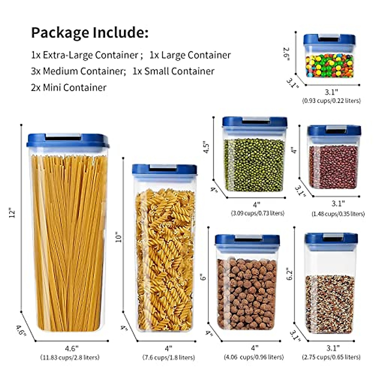 Airtight Food Storage Container Set 8 PC with Labels and Marker,BPA Free Plastic Dry Food Canisters for Kitchen Pantry Organization,Suitable for Flour, Sugar and Cereal