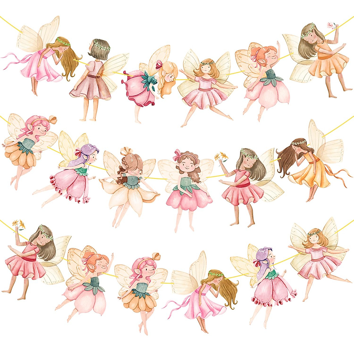 Fairy Party Banner Flower Fairy Banners 2Pcs Fairies Birthday Party Cutout Decorations for Fairy Tale Wonderland Baby Shower Supplies