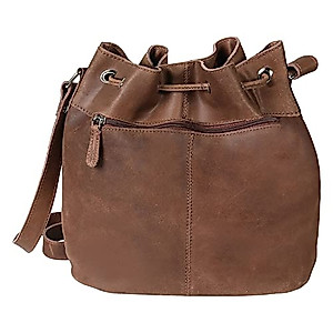 FLORIANA Women's Crossbody Handbags Bucket Bag Leather Drawstring Bags for Women, Chocolate