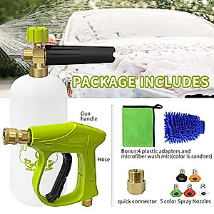 ESP Car Wash Foam Gun High Pressure Car Washer Household Water Gun Foam Generator Washing Snow Foam Blaster 5 Nozzle Tip M22 Adapter with 1 Liter Bottle Washing Mitts Towel