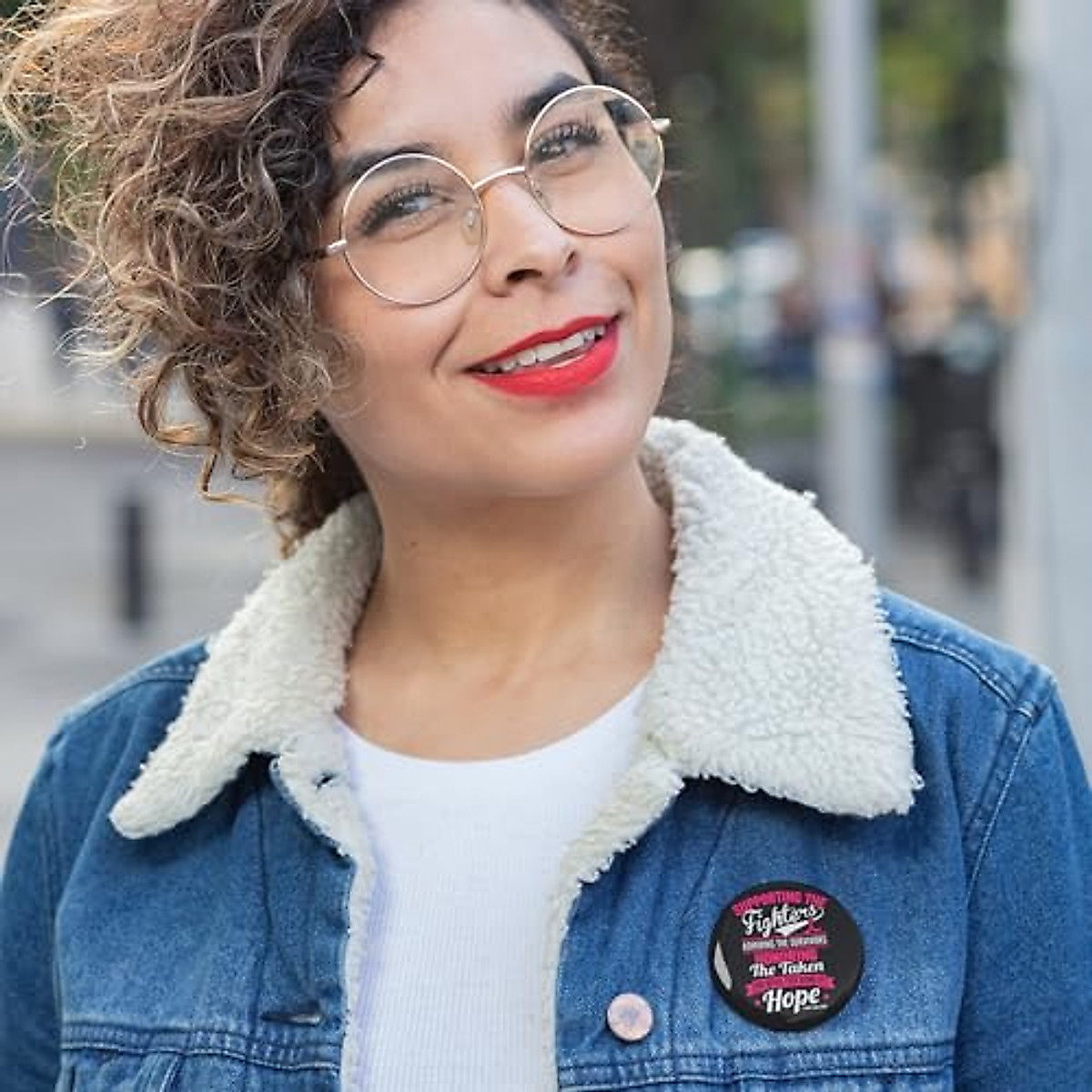 Supporting Admiring Honoring Round Buttons/Pins/Badges for Breast Cancer Awareness, 10-Pack (Pink Ribbon)