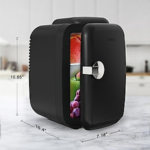 CROWNFUL Mini Fridge, 4 Liter/6 Can Portable Cooler and Warmer Personal Fridge for Skin Care, Cosmetics, Food,Great for Bedroom, Office, Car, Dorm, ETL Listed (Black)