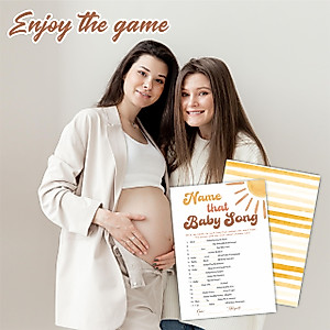 Name That Baby Song Game Kits For Baby Shower - 30 Double-Sided Fill In Watercolor Sunshine Style Game Cards 1 Answer Card For Gender Reveal, Baby Announcement, Party Favor & Supplies - C10