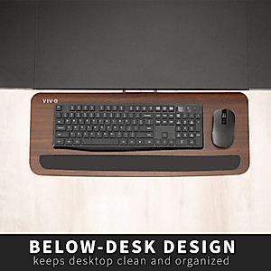 VIVO Adjustable Computer Keyboard and Mouse Platform Tray, Ergonomic Under Table Desk Mount Drawer Underdesk Shelf, Dark Wood Top, Black Frame, MOUNT-KB03D