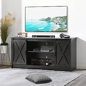 4 EVER WINNER Farmhouse TV Stand for 65+ Inch TV, Espresso Entertainment Center for 65 Inch TV, Modern Farmhouse Television Stands for TVs up to 70, Espresso TV Stand for Flat Screens 65