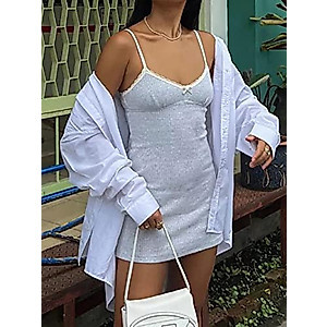 Women Y2k Floral Spaghetti Strap Short Dress Low Cut Bodycon Mini Dress Sleeveless Cami Dress Summer Streetwear G-Blue