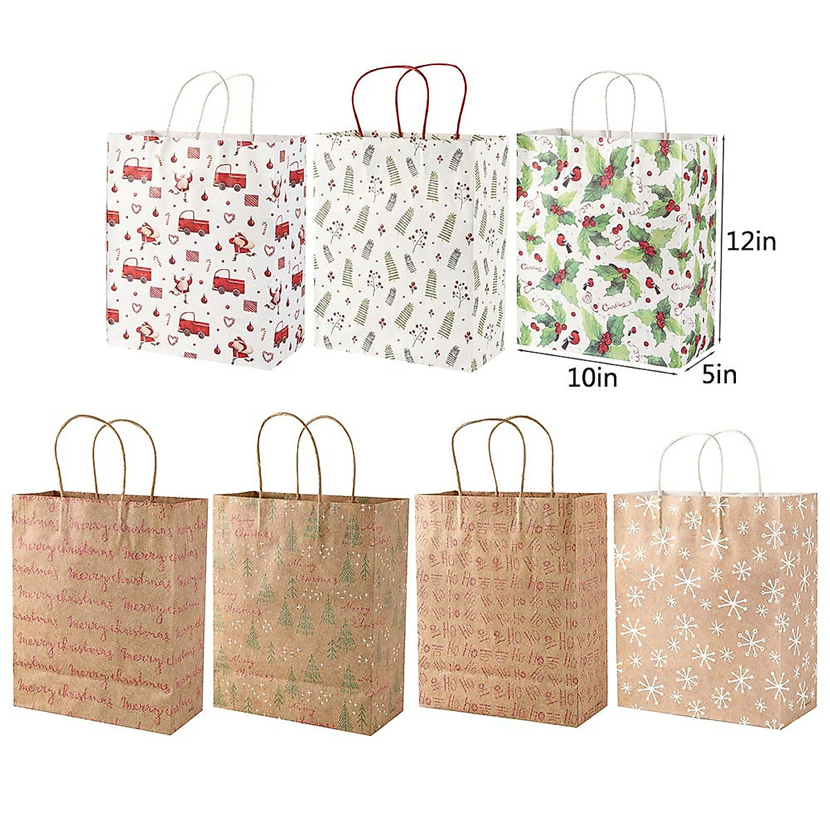 Sattiyrch Christmas Gift Bags 28 Count,Xmas Holidays Kraft Gift Bag Assorted Sizes,7 Jumbo, 7 Large, 7 Medium, 7 Small