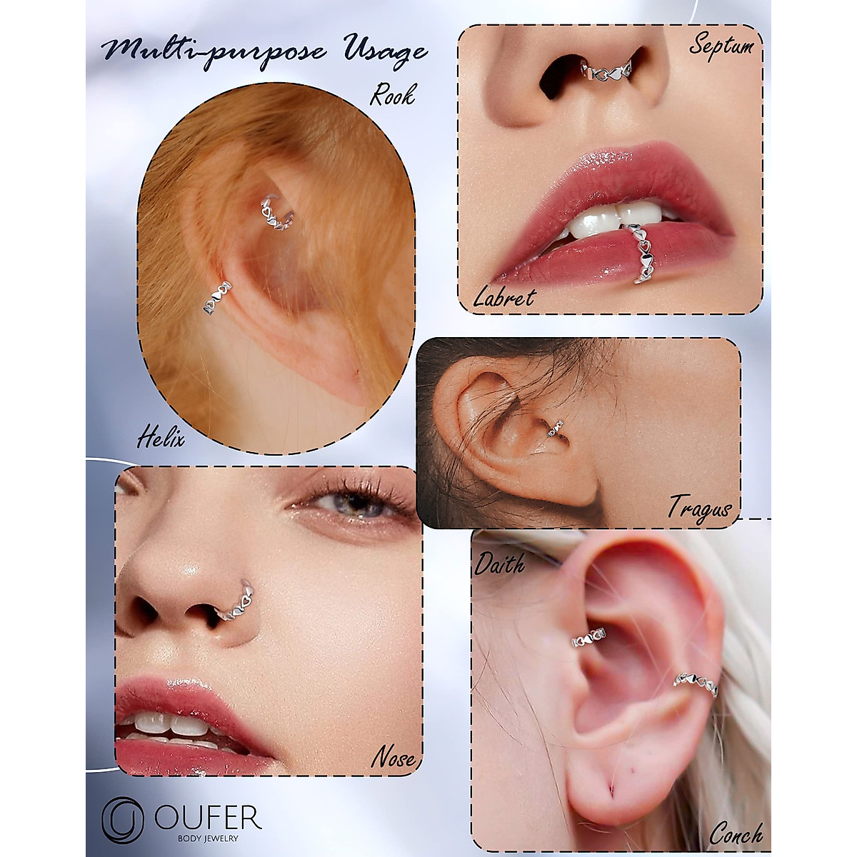 OUFER 16G Helix Earring Hoops, 316L Stainless Steel Helix Piercing Jewelry, Heart-Shaped Design Cartilage Earrings, Conch Daith Lobe Piercing Jewelry For Women And Men-10MM