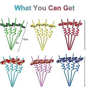 24 Race Car Party Favors Reusable Drinking Straws for Kids Boys Racecar Wheels Birthday Decorations Two Fast Party Supplies Drinking Markers