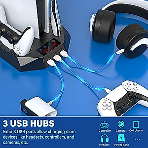 DBEPANK Stand and Cooling Station with Dual Controller Charging Station for PS5 Vertical Stand with Headset Holder for PS5 Accessories for Playstation 5 Console Cooling Fan Stand Black